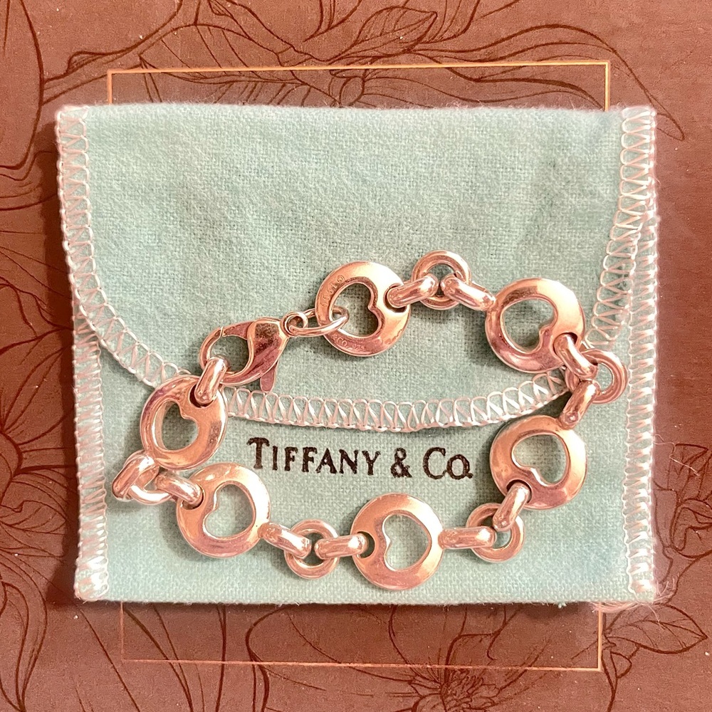 Tiffany & Co. 1999 Stencil Heart Link Bracelet 7" 925… - Gem